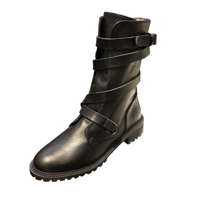 韩国东大门秋季新款纯黑马丁靴