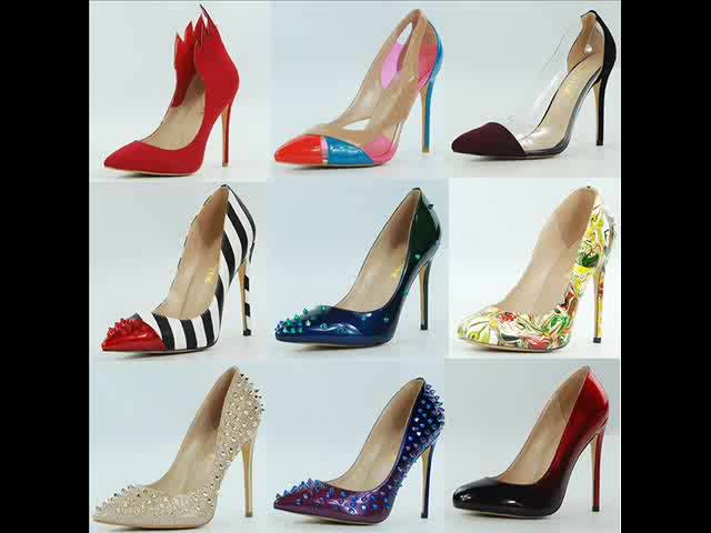 Ladies Soft Pointed Toe Multicolor Patent Leather High Heel Bulk Shoes ...