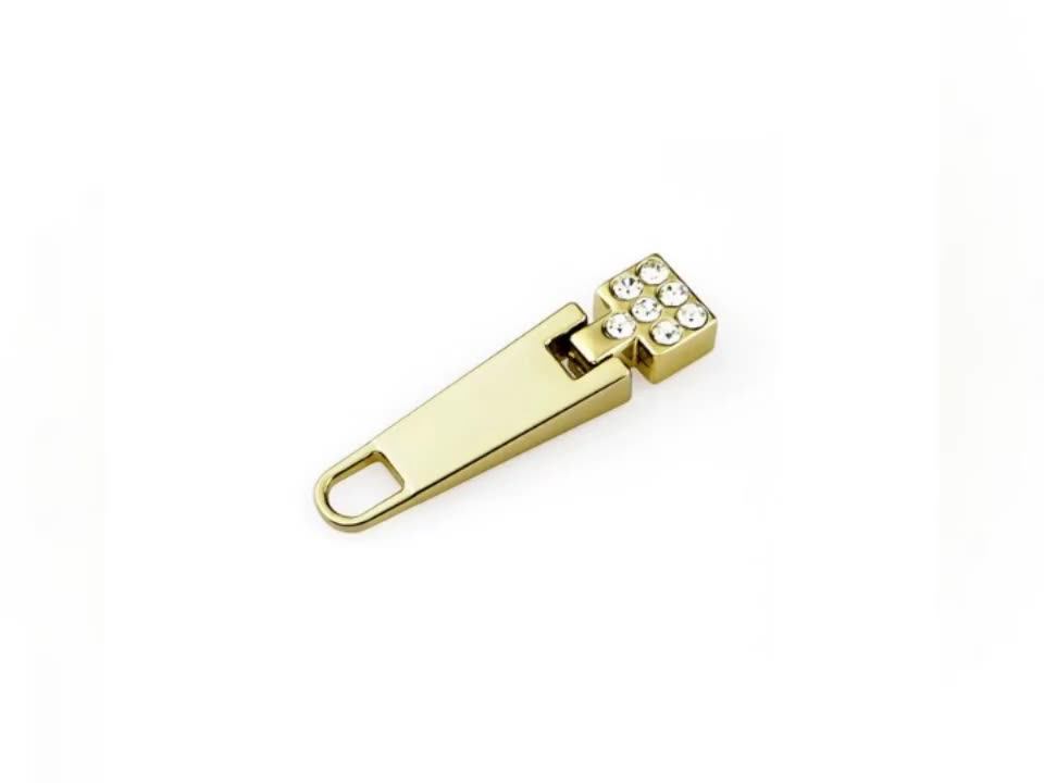 Custom Gold Color Metal Zipper Puller With Diamond For Garment,Zinc ...