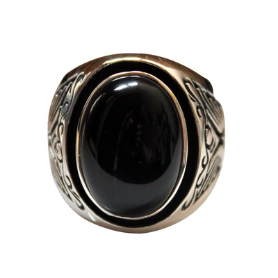 热购银饰进口925泰银黑玛瑙男士