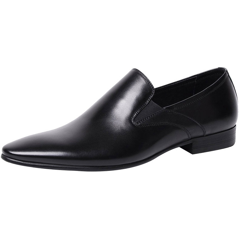 WOUFO春款男士商务尖头皮鞋男英伦真皮透气软皮一脚蹬休闲男鞋_虎窝淘