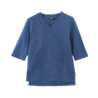 纯棉中袖妈妈宽松七分袖V领t恤女