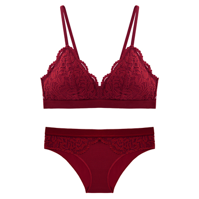 摇梦阁三角杯欧美风红色文胸套装