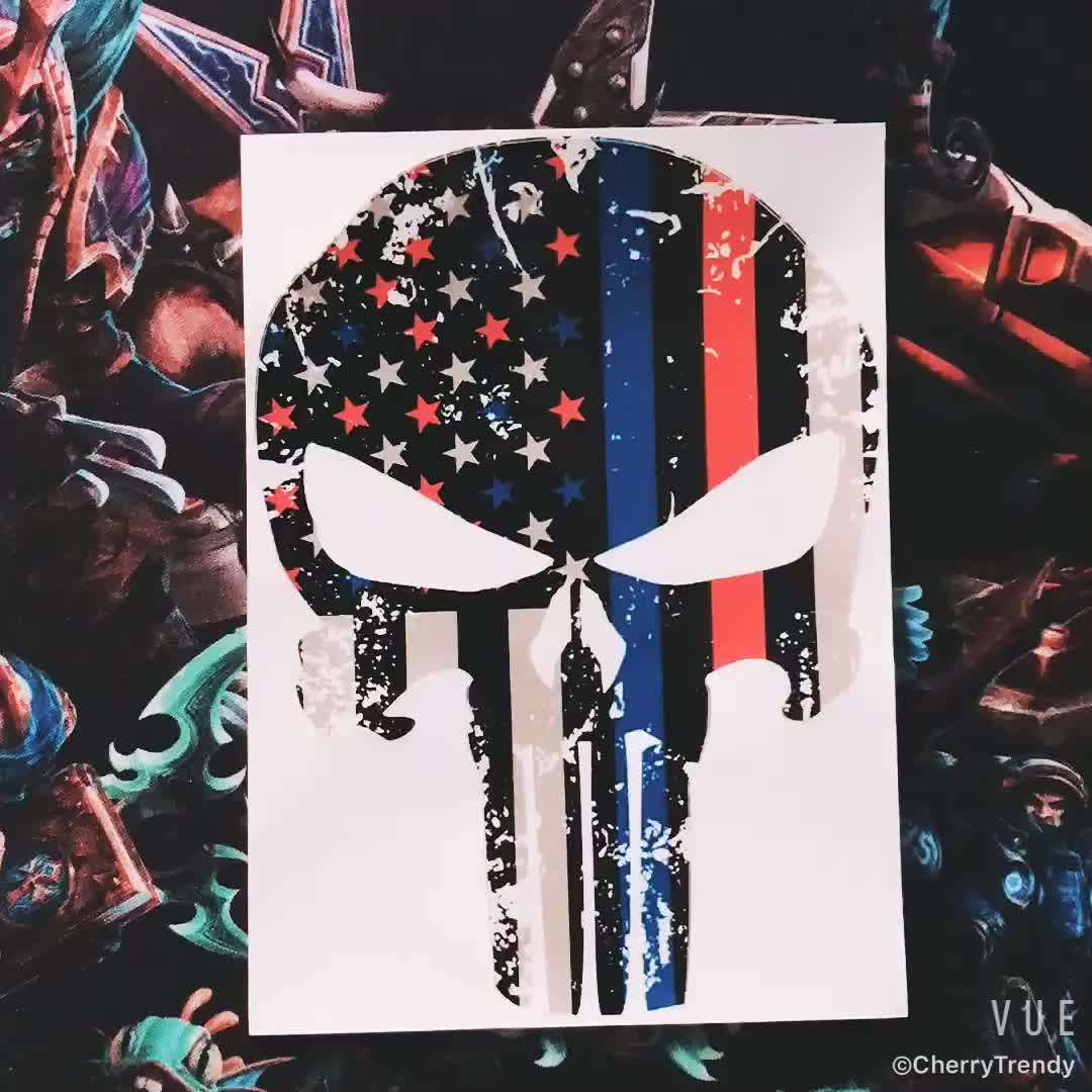 Red Blue Line Punish Decal Thin Red Line American Flag Punisher Sticker ...