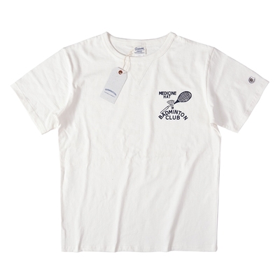 美式复古羽毛球拍图案短袖T恤