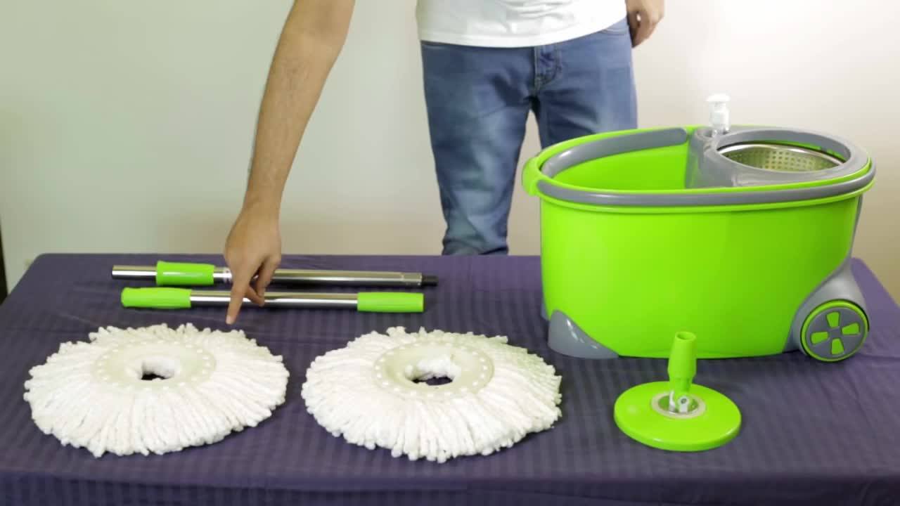 Nat Spin Mop En Emmer Met Handvat Druk Gemakkelijk Wringen Systeem En ...