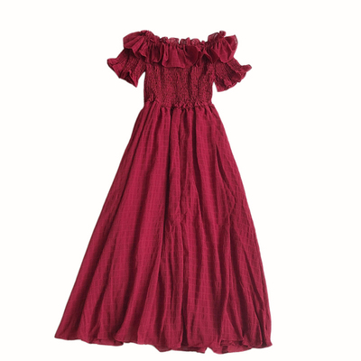 0甜美领木耳边压褶抹胸连衣裙