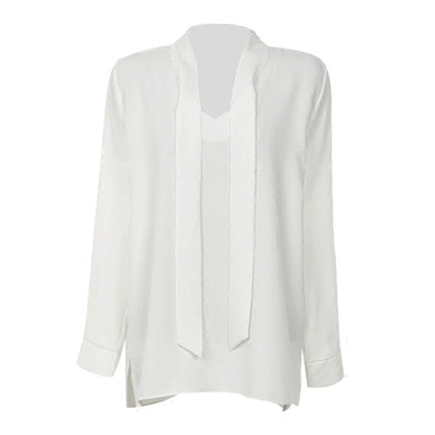 职业v领蝴蝶结系带简约白衬衣