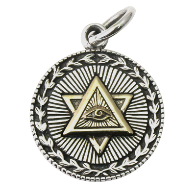 纯银上帝之眼圆形六芒星项链吊坠