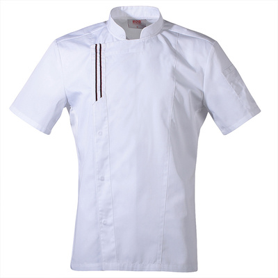 多米来厨师工作服男短袖薄款夏季透气厨房酒店餐饮厨师长衣服白黑