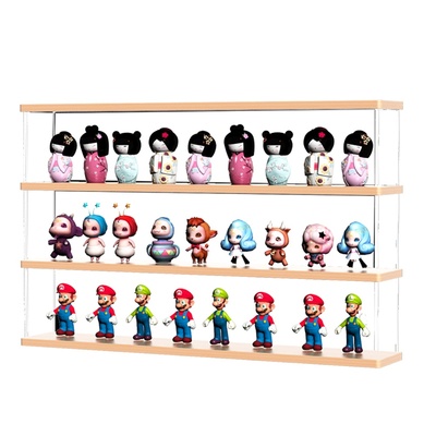 手办收纳盒开门式木制灯光亚克力