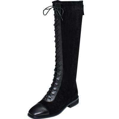 2022年新款系带网红瘦瘦靴平底不过膝长靴高筒靴弹力女靴子骑士靴