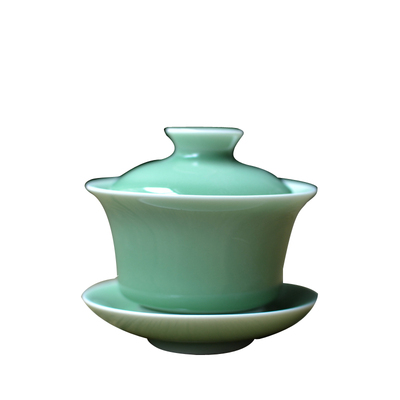 涵青堂龙泉青瓷三才盖碗茶杯