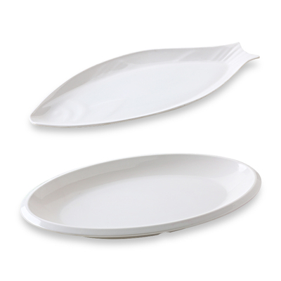 高档白色餐具密胺塑料鱼形盘