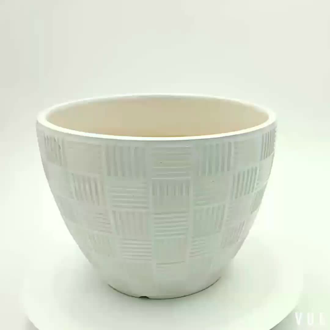 Round Embossed Glazed Stoneware Ornamental Outdoor Ceramic Flowerpot ...