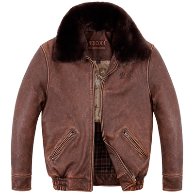 PERCOOL新款飞行服头层牛皮外套