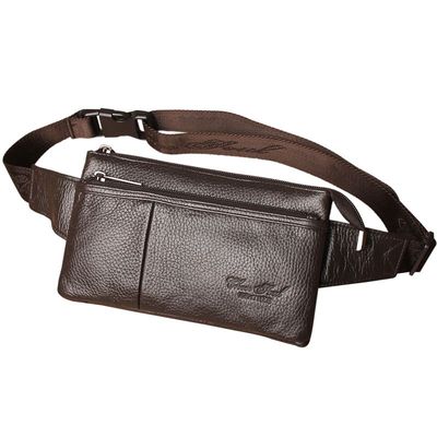 喜枝秀牛皮超薄隐形手机休闲腰包