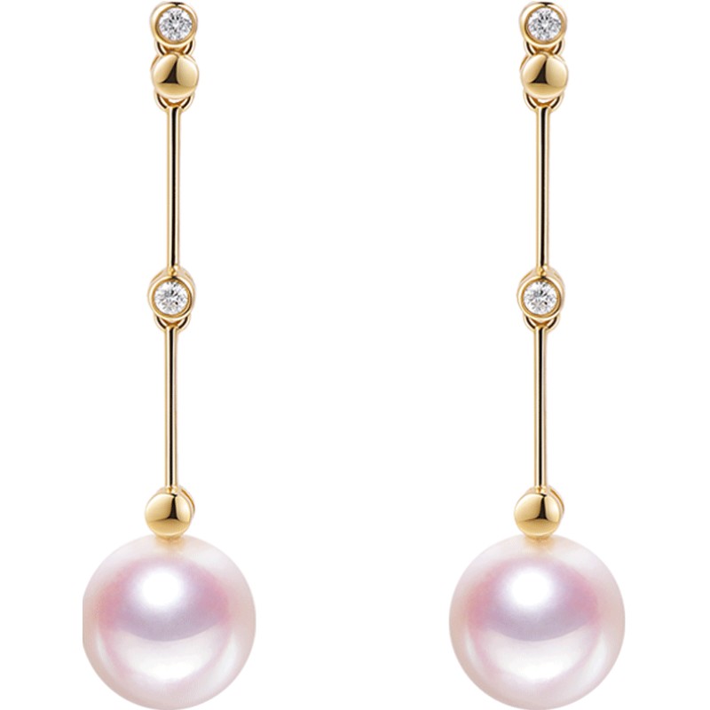 Zbird/钻石小鸟18K金 7.5-8mm AKOYA海水珍珠钻石耳环-流年-EL286_虎窝淘