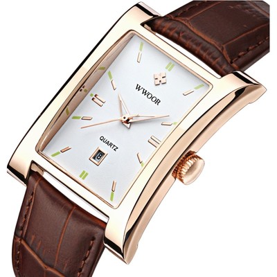 方形复古简约风夜光真皮日历手表