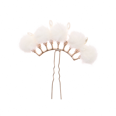 汉服毛球发饰古风毛绒发簪毛茸茸流苏对夹珍珠发夹排簪女发钗簪子