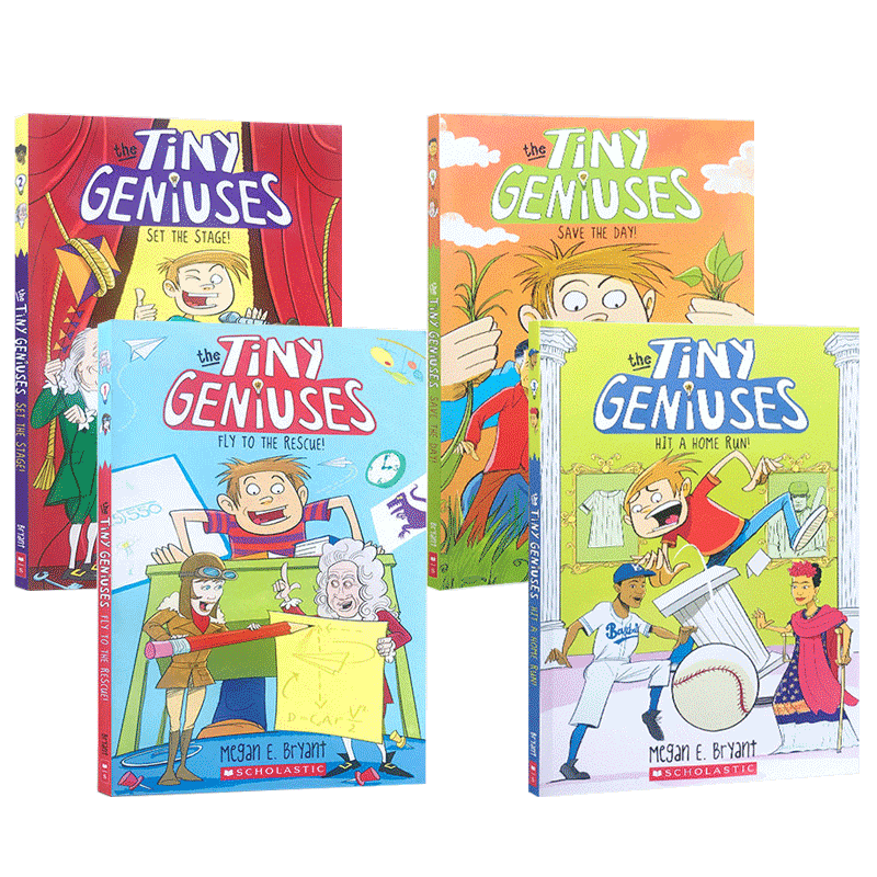 英文原版 学乐出版4册小天才Tiny Geniuses1-4 Fly to the Rescue/Set the Stage/Hit a Home Run/Save the Day章节桥梁书课外阅读