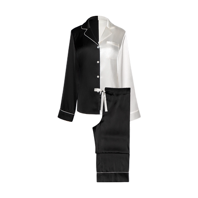 曼尼陀桑蚕丝黑白睡衣套装