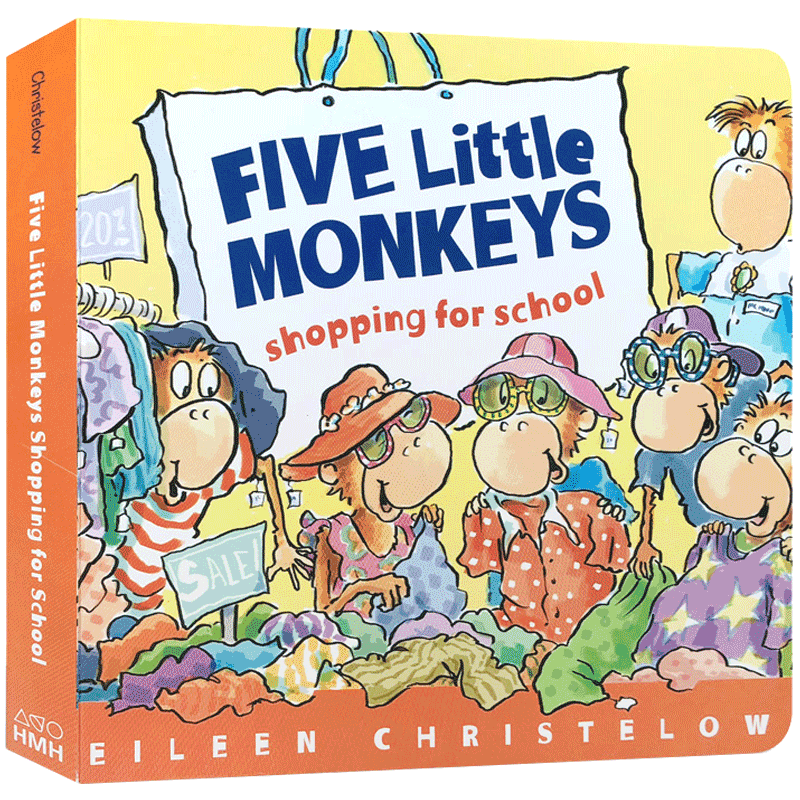 英文原版绘本廖彩杏书单Five Little Monkeys Shopping for School 五只小猴子趣味晚安故事英语启蒙 可搭jumping on the bed