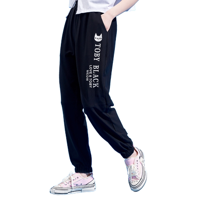 a02夏季黑色字母印花百搭裤子