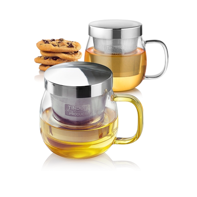 田代/耐热玻璃杯 茶杯水杯 不锈钢透明泡茶带盖过滤花茶杯杯子