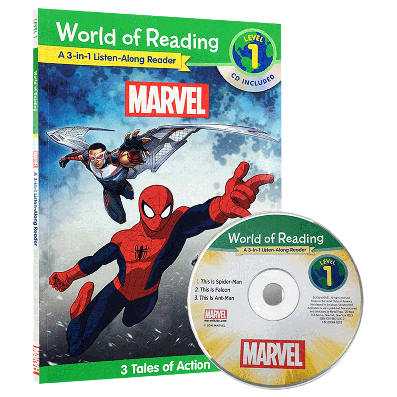 英文原版 迪士尼阅读世界分级读物第1级漫威3合1 World of Reading Marvel Marvel 3 in 1 Listen Along Reader儿童图书