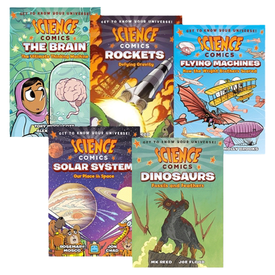 科学漫画系列5册套装 Science Comics 恐龙 飞行器 火箭 太阳系 大脑 The Brain 青少年故事读物