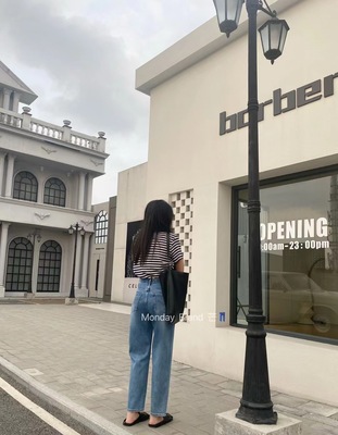 加大码蓝牛仔女哈伦裤2023春夏新