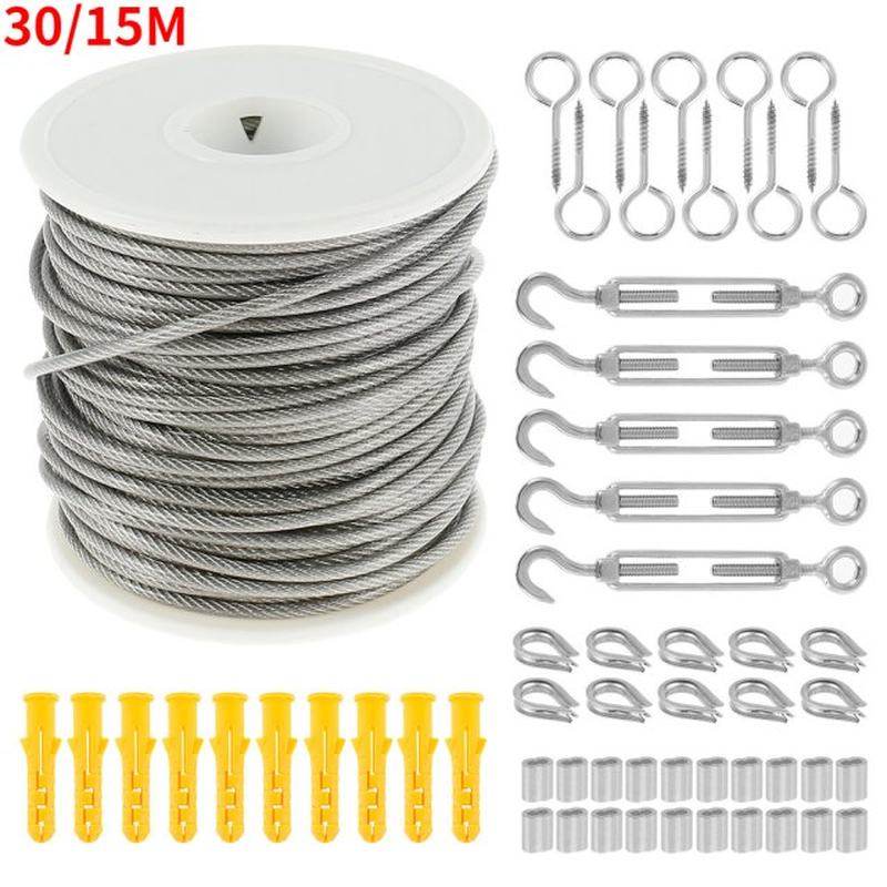 30/15Meter Steel PVC Coated Flexible Wire Rope Soft Cable Tr_虎窝淘