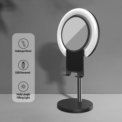 LED Ring Light Desktop Makeup Lighting with Stand Big Mirro