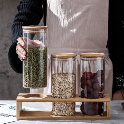 Kitchen glass sealed jar set ceramic coffee tea grai storage