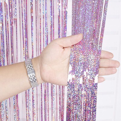 1M 2M 3M 4M Gold Metallic Foil Tinsel Fringe Curtain Birthd