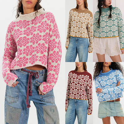 Knitted Sweater Long Sleeve Jacquard New Round Neck Sweater