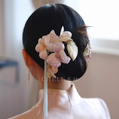 手工花三色堇流苏发簪cheli丘林