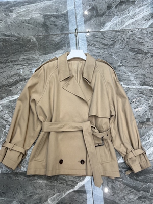 2025秋季新品南油爆款小个子复古双排扣翻领宽松风衣外套#3369