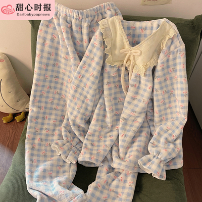 甜心时报女珊瑚绒冬季家居服套装