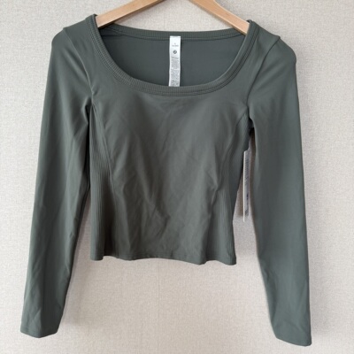 lululemon smooth and ribbed nulu 女士罗纹低圆领长袖T恤含胸垫