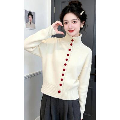 白色半高领毛衣外套女2025