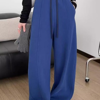 QBS1003颗粒绒卫裤女冬大码可抽绳两穿直筒阔腿裤纤贝思qianbeisi