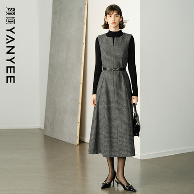 颜域纯羊毛毛衣连衣裙套装