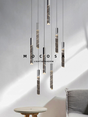 loft轻奢水晶吊灯现代简约复式楼别墅客厅挑空中空旋转楼梯长吊灯