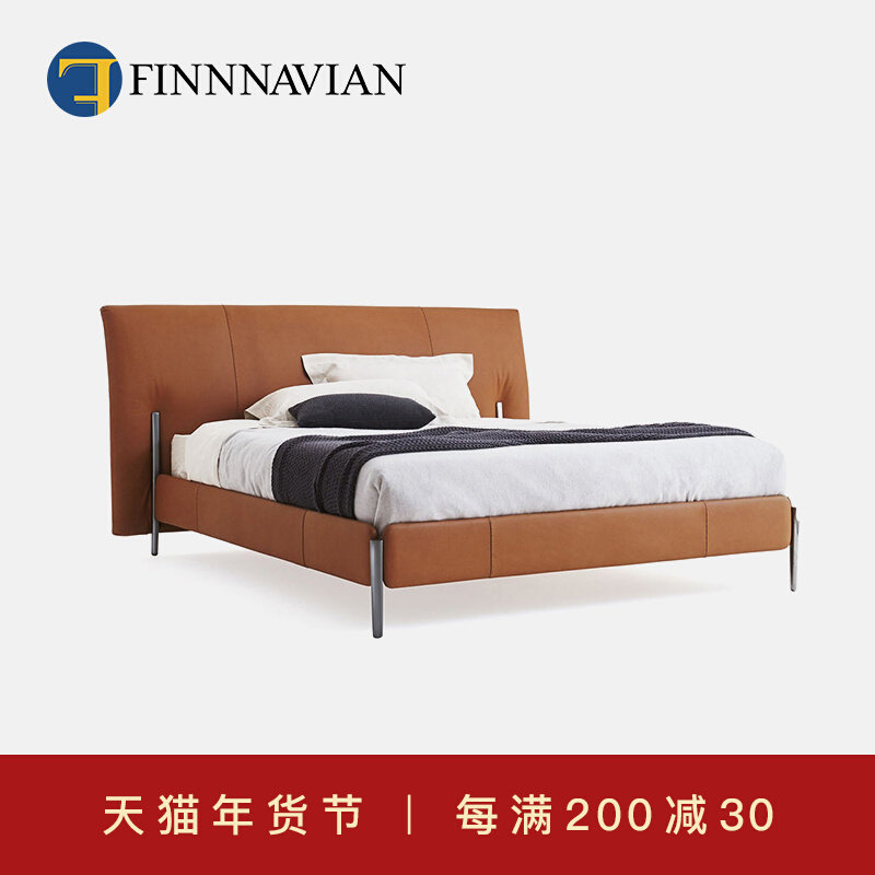 FINNNAVIAN芬纳维亚意式极简婚床头层牛皮主卧室现代轻奢真皮床_虎窝淘
