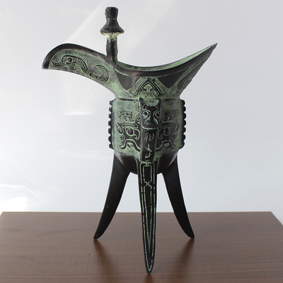 高27cm大号青铜杯仿古青铜器酒杯摆件三国古代酒杯酒具爵杯秦王杯