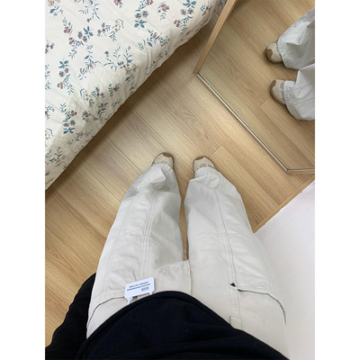 复古美式沙白色工装牛仔裤