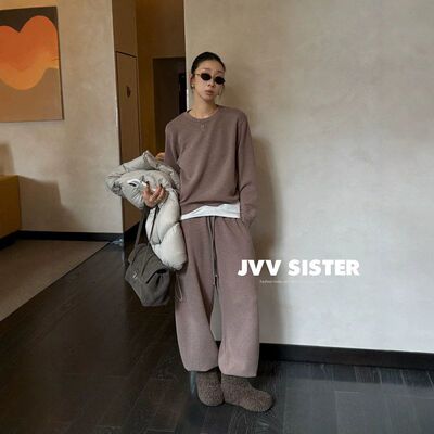 2026冬季宽松卫衣长裤三件套女
