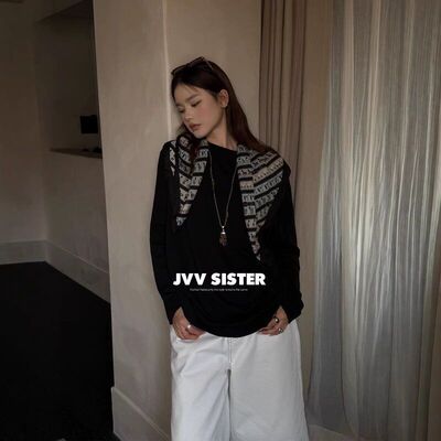 复古棉麻混纺小马长袖女T恤